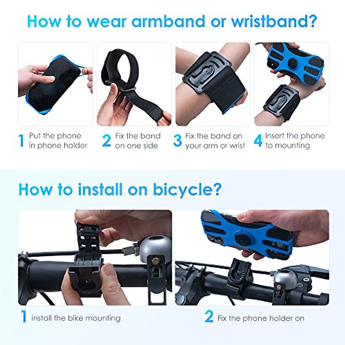 Cikyner Running Armband, 3 in 1 Running Phone Holder Sports Armband Bicycle Phone Holder 360° Rotatable & Detachable Running Phone Armband for 4.5-9'' iPhone Huawei for Gym Running Hiking