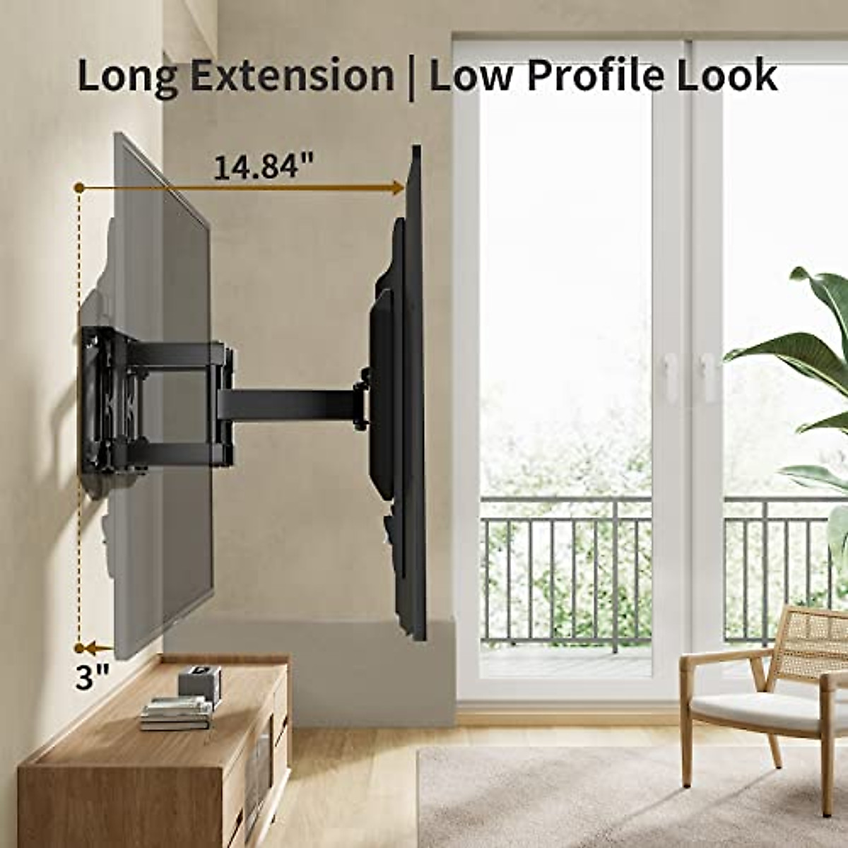 TV Wall Mount Full Motion for Most 37-75 inch OLED QLED 4K Flat/Curved TVs-Sturdy TV Mount Dual Articulating Swivel Tilt Holds up to 132LBS Max VESA 600x400mm- 8/16inch Wood stud Wall Mount TV Bracket