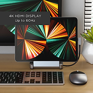 Satechi USB C Hub - iPad Pro USB C Hub - Aluminum Stand & Hub – 6-in-1 iPad Dock Foldable Stand – iPad Docking Station- iPad Hub for M2, M1 iPad Pro/iPad Air, iPad Mini 6 Gen