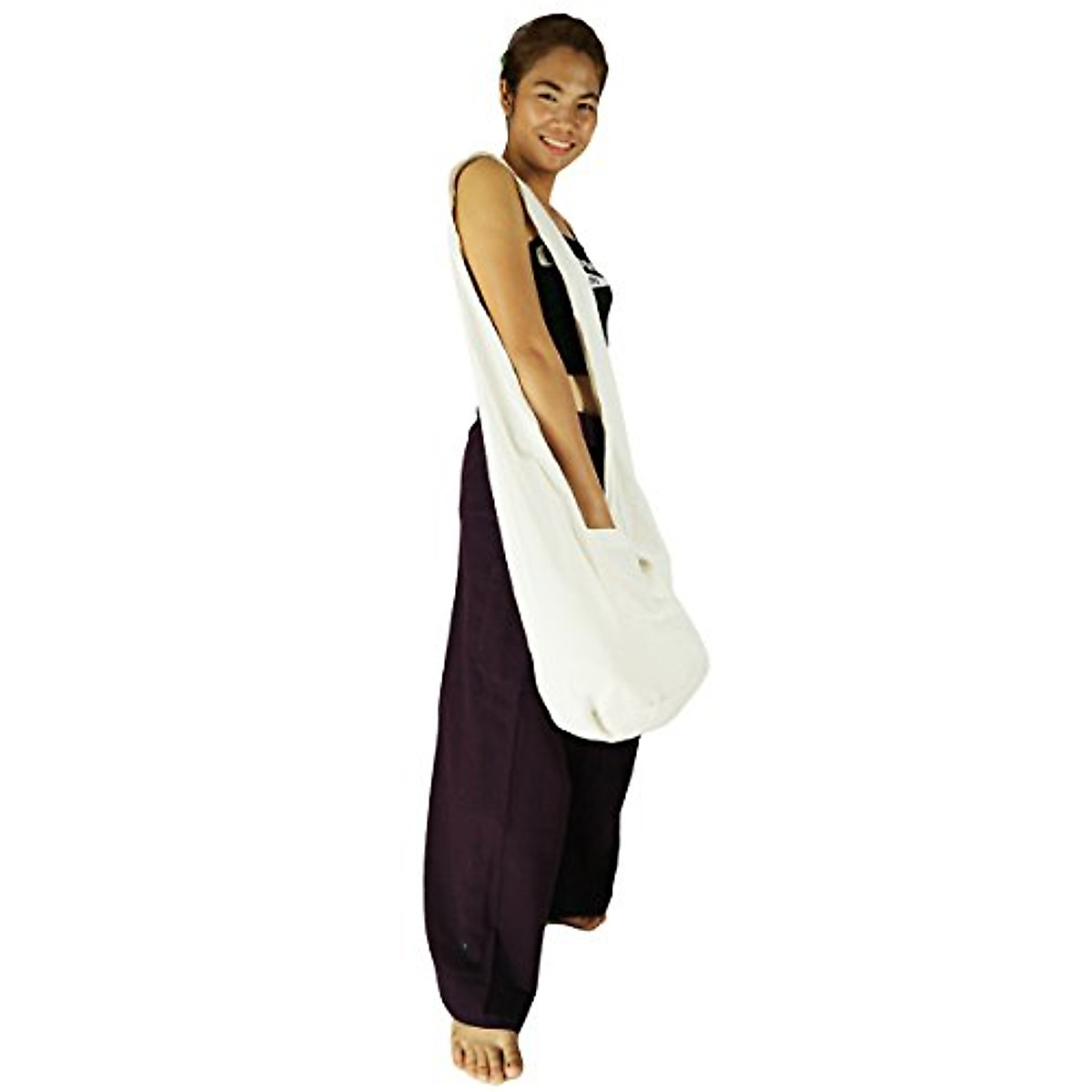 Lovely Creations Thai Monk Buddha Cotton Sling Crossbody Messenger Bag Purse Hippie Hobo Shoulder Bag (์NN White)