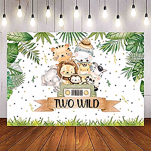 Avezano Two Wild Backdrops for Boy Safari Jungle Theme 2nd Birthday Party Banner Decorations Two Wild Zoo Animals Second Birthday Party Background (7x5ft)