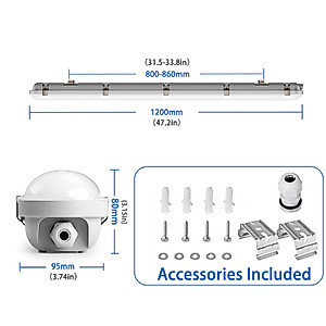 DOSILIO 4FT LED Vapor Tight Light Fixture, 60W-50W-40W Power Selectable 5000K, IP65 Waterproof Industrial Surface Mount LED Shop Lights for Carport, Garage, Freezer, 100-277V, ETL Listed, 4-Pack