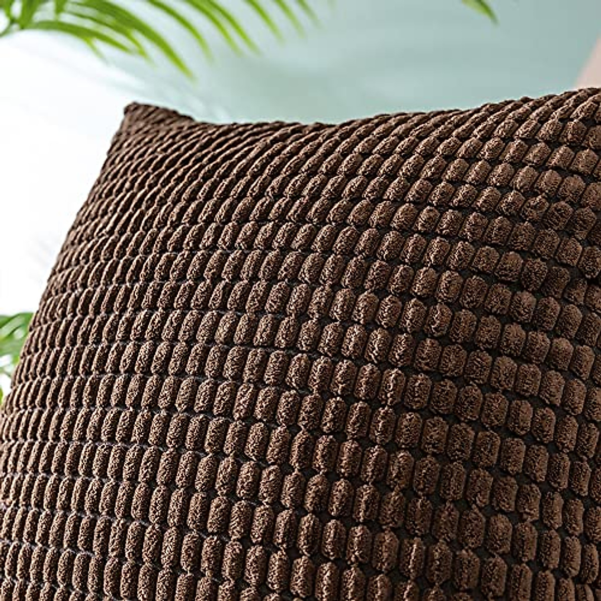 CaliTime Pack of 2 Comfy Throw Pillow Covers Cases for Couch Sofa Bed Decoration Comfortable Supersoft Corduroy Corn Striped Both Sides 18 X 18 Inches Coffee