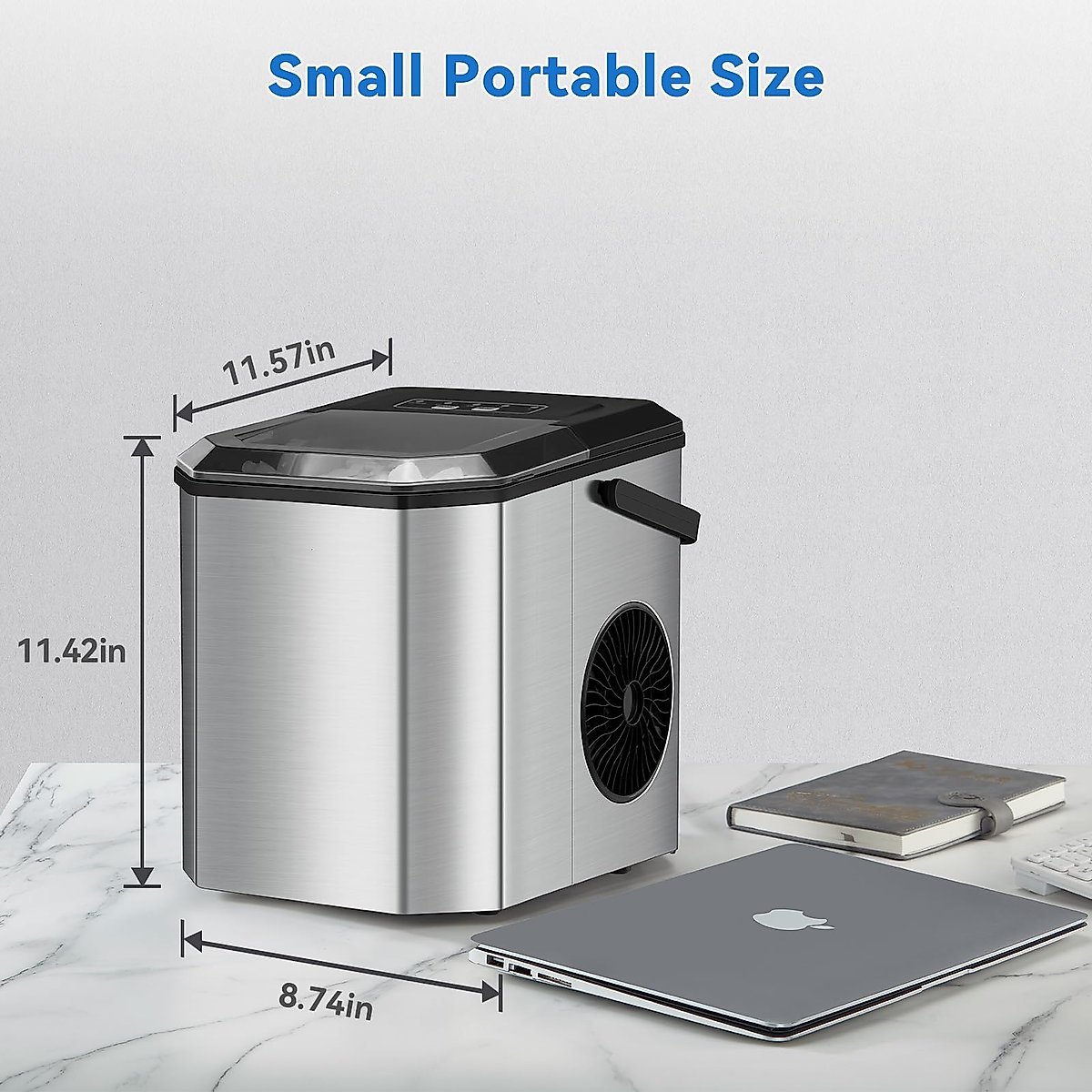 Countertop Ice Maker, 26 lbs in 24 Hours, 9 Bullet Ice Cubes Ready in 6 Mins, Portable Ice Machine with Handle, 2 Sizes Ice Cubes, with Ice Scoop and Basket for Home/Kitchen/Bar/RV
