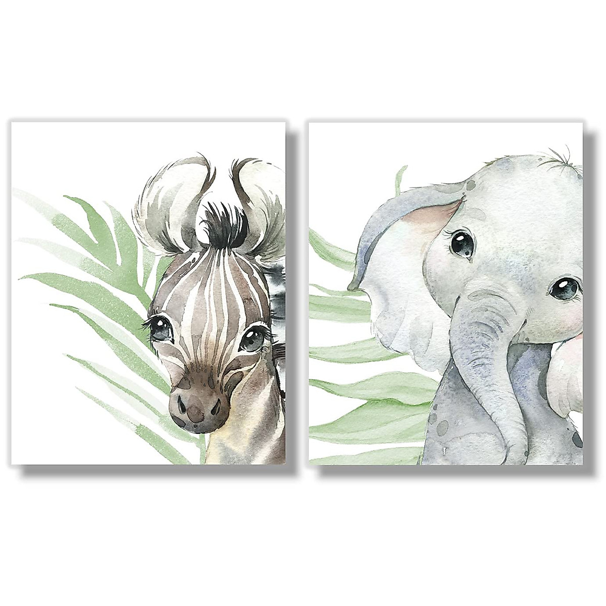 Baby Safari Animals Wall Art Prints - Nursery Decor - Set of 6-8x10 - Jungle Animal Pictures - Unframed - Watercolor