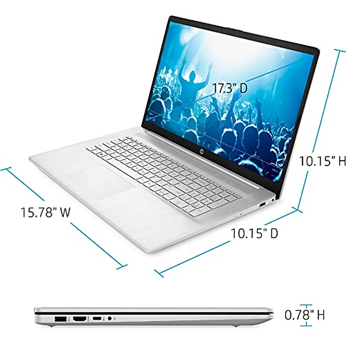 2022 HP 17.3" HD+ Display Laptop, 11th Gen Intel Core i3-1115G4 (Beats i5-7200U), 8GB Memory, 256GB SSD + 1TB HDD, WiFi, HDMI, Webcam, NO DVD, + YSC Accesory (Natural Silver)