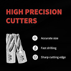 Annular Cutter Set 6 Pcs, Weldon Shank 3/4”, Cutting Depth 1”, Outside Diameter 1/2 to 1-1/16 Inch, Mag Drill Bits Kit for Magnetic Drill Press by S&F STEAD & FAST