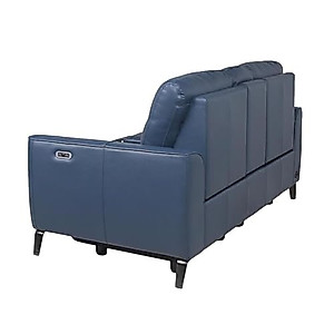 BOWERY HILL Ocean Blue Top Grain Leather Power Reclining Console Loveseat