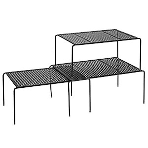 mDesign Modern Adjustable Metal Closet, Cabinet, Countertop Organizer Storage Shelves for Bedrooms, Bathrooms, Entryways, Hallways - Expandable, Durable Steel, Non-Skid Feet - 3 Pack - Black