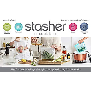 Stasher Re-Usable Food-Grade Platinum Silicone 64oz Bag for Eating from/Cooking, Freezing and Storing in/Sous Vide/Organising/Travelling, 26.05 cm x 20.95 cm, Clear