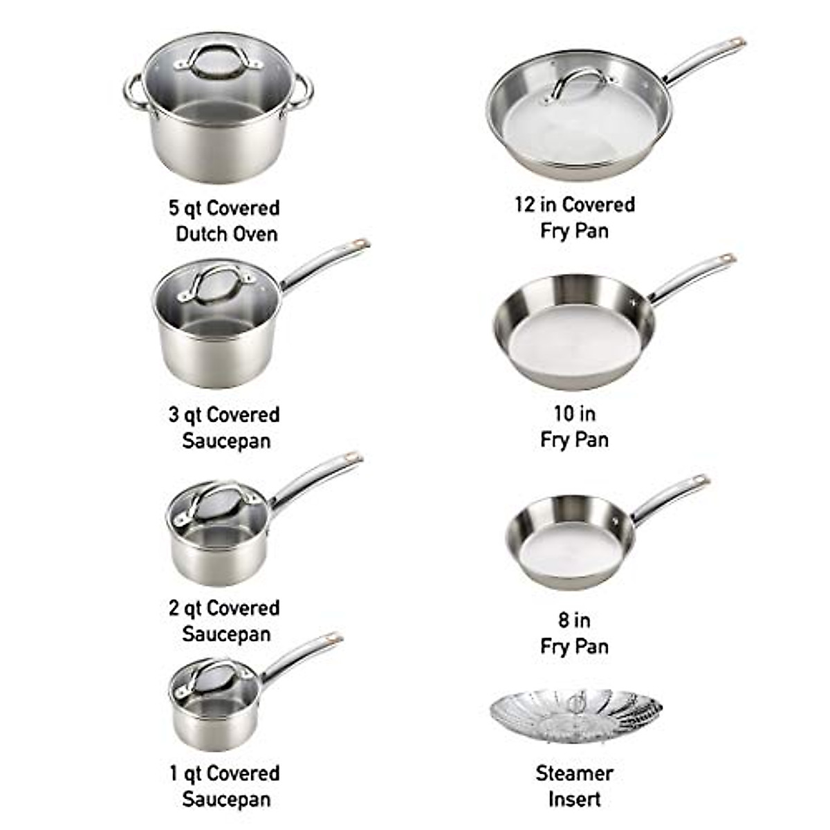 T-fal Ultimate Stainless Steel and Copper Cookware Set 13 PIece Induction Pots and Pans, Dishwasher Safe Silver