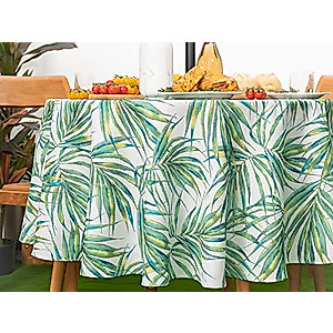 YiHomer Spring & Summer Outdoor Table Cloth - 70 Inch Round Tablecloth - Waterproof Wrinkle Free Table Cover with Zipper and Umbrella Hole, Palm Leaves Dream