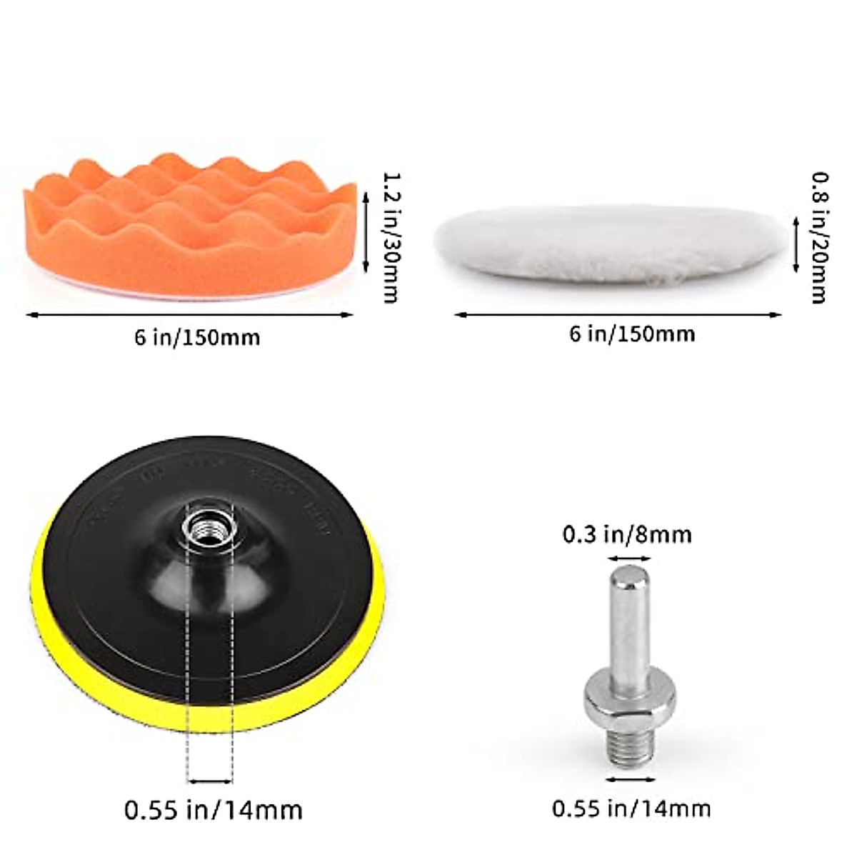 Kshineni Car Buffer Pads 6 Inch Buffing Polishing Pads, 11 Pcs Drill Buffing Kit, Auto Polisher Pads Car Foam Drill for Automotive Polishing, Waxing, Sanding, Sealing Glaze