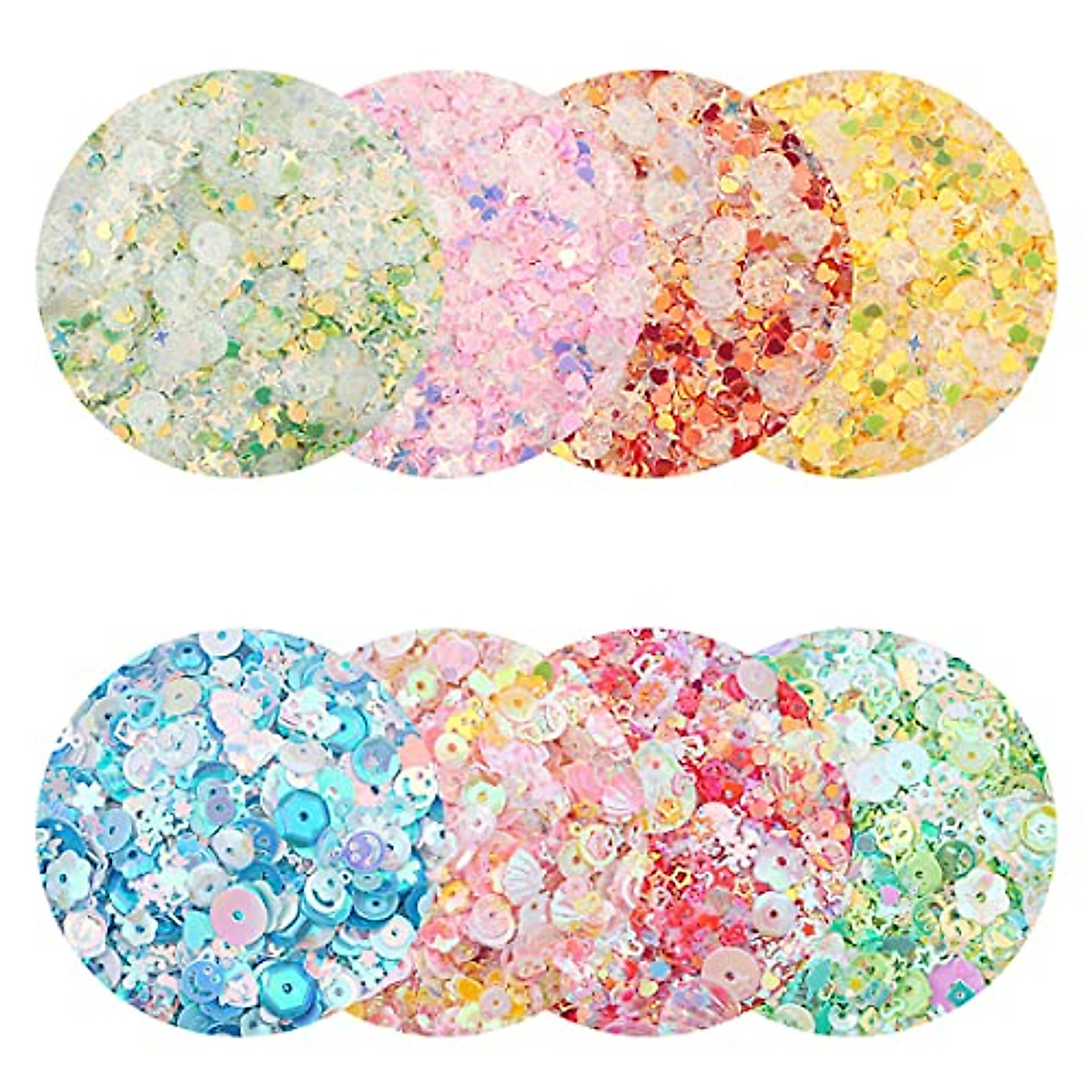 Decoendiy 6 Pack Mixed Shaped Glitter Flakes, Chunky Sparkle Sewing Glitter, Heart Star Seashell Shiny Slices with Hole, for Sewing Embellishment Accessories DIY Crafts Arts (Purple)