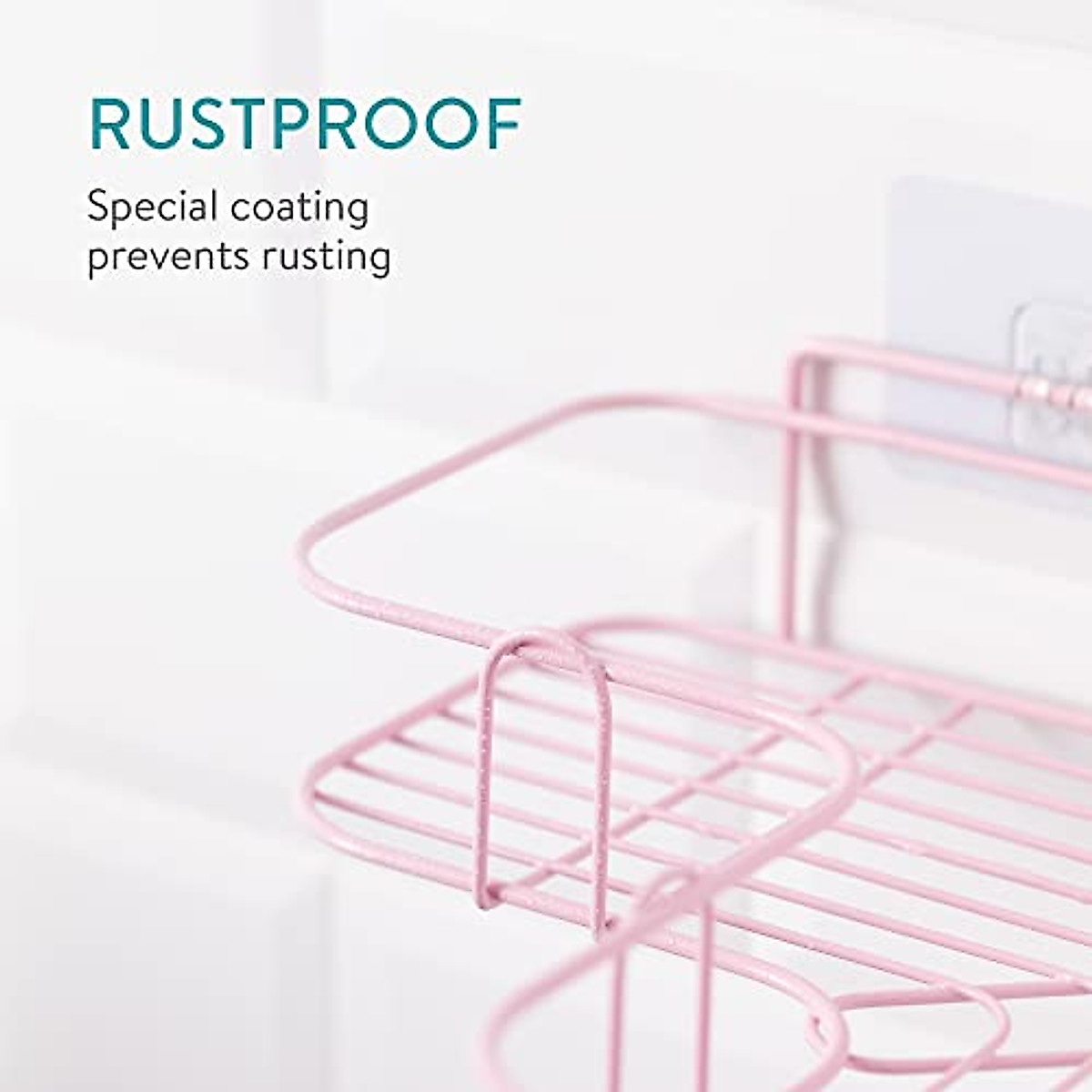 Navaris Self Adhesive Shower Caddy - Set of 2 Bathroom Organizer Shelves for Corner Wall of Bath - Toiletry Shampoo Storage Rack Holder - Pink