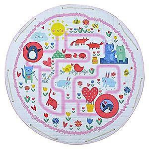 ABREEZE Baby Kids Play Mat Tummy Time Floor Mat Drawstring Toy Bag Foldable Soft and Washable Toys Storage Organizer Children Play Rugs with 59 inches Large Diameter(Pink)