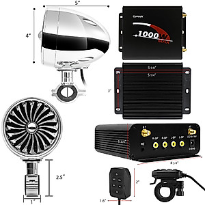 GoHawk TJ4-Q 1000W 4 Channel Amplifier 4" Full Range Waterproof Bluetooth Motorcycle Stereo Speakers Audio System AUX USB SD Radio for 1-1.5" Handlebar Harley Touring Cruiser ATV