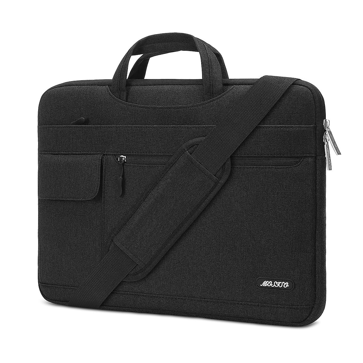 MOSISO Laptop Shoulder Bag Compatible with MacBook Pro 16 inch 2023-2019 M3 A2991 M2 A2780 M1 A2485 A2141/Pro 15 A1398,15-15.6 inch Notebook,Polyester Flapover Briefcase Sleeve Case, Black