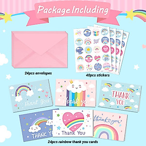 24 Pcs Rainbow Thank You Cards with Envelopes and Stickers, Baby Shower Thank You Notes Birthday Party Favors Christmas Wedding Supplies