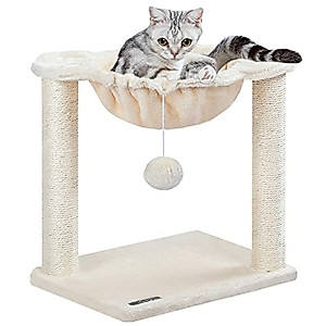 HOOBRO Cat Tree Tower for Indoor Cat, Small Cat Pet House Furniture for Kitten, 15.7 x 11.8 x 16.5 Inches, Plush Soft Hanging Basket Perch Hammock, with Sisal Cat Scratching Posts, Plush Toy BE08CT03