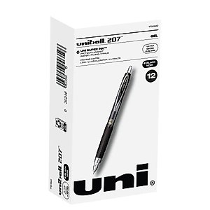 Black Retractable Gel Pens 12 Pack with Micro Points, Uni-Ball 207 Signo Click Pens are Fraud Proof and the Best Office Pens, Nursing Pens, Business Pens, School Pens, and Bible Pens