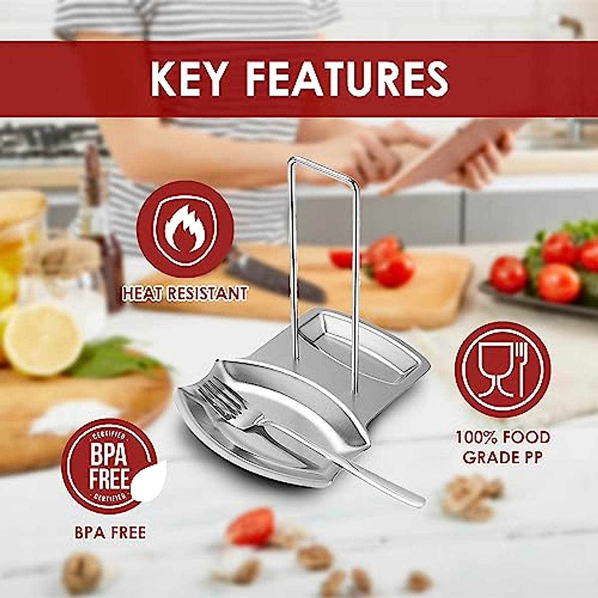 Stainless Steel Spoon Rest with Lid Holder or, Pan Pot Cover Lid Rack, Heat-Resistant, Stainless Steel Home Kitchen Utensils HoldersSpoon and Lid Rest, Pot Lid Organizer, Kitchen Counter Dec