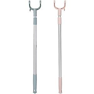 Beavorty Clothesline Outdoor 2pcs Telescoping Clothesline Retractable Clothesline Rod Clothes Reaching Rods Adjustable Reaching Pole Hanger Extend Utility Pole Hook Metal Hangers