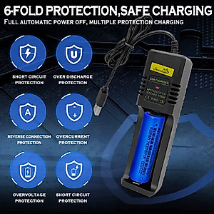 18650 Battery Charger,Single-Slot Intelligent Universal 18650 Charger for 3.7V Lithium Li-ion 18650,26650,18500,18350,16650 Rechargeable Battery (not Including Battery)