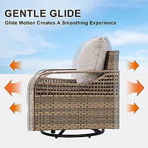 EAGLE PEAK Modern Wicker Outdoor Patio Furniture Set, Patio Conversation Set, 2 Patio Chairs, 2 Swivel Rocker Chairs, 3-Seat Sofa, Loveseat, Coffee Table and Side Table, 8 Pieces, Brown/Gray