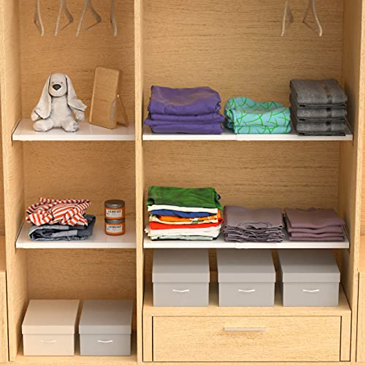 Benzoyl Adjustable Closet Shelf, Metal Expandable Wardrobe Shelves Organizer with Sticker for School Locker, Bedroom, Cabinet, Wardrobe, Cupboard, Kitchen -11.8'' Width