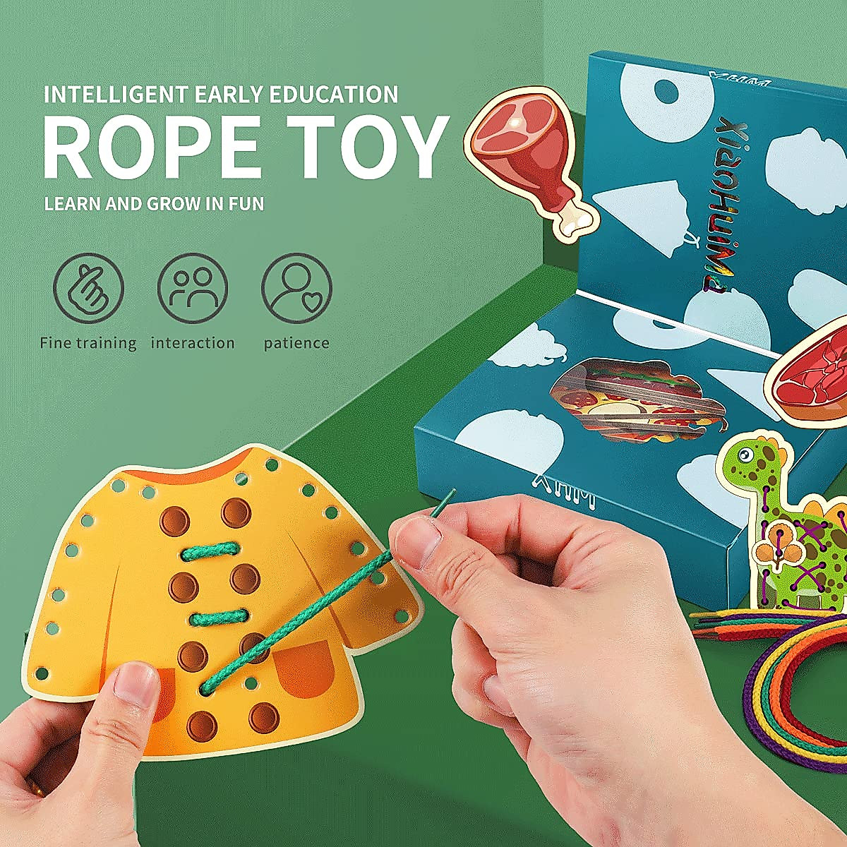 ilovepo Lacing Cards for Kids Toddlers,Clothes Dresses Shoes Lace & Trace Activity Set,Montessori Toys Sewing Educational Play Toy for Boys & Girls