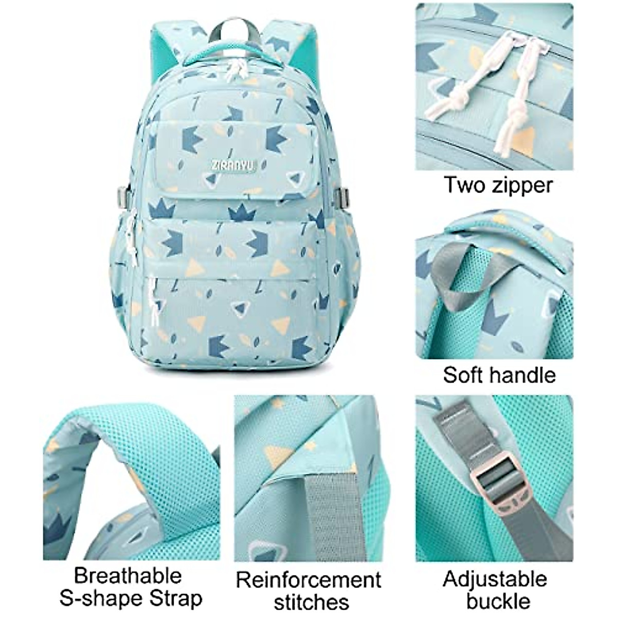 JiaYou Girls Women Backpack Junior Middle School Daypack High School University Laptop Bag(Green Backpack-3Pcs,29 Liters)