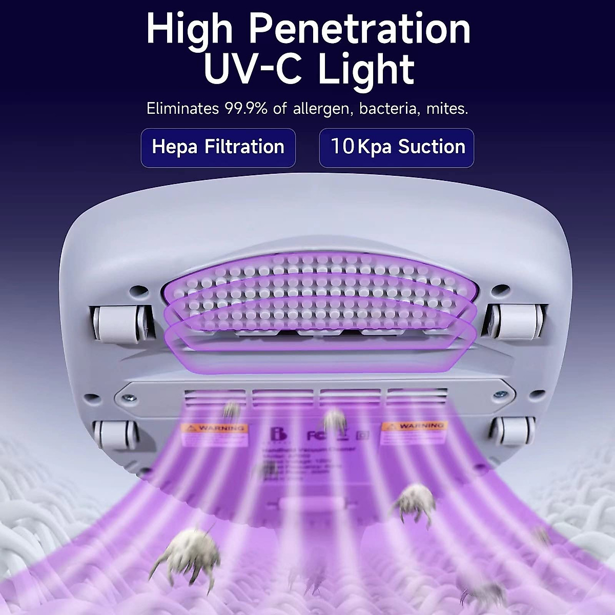 Boreas Handheld Allergen Vacuum Cleaner UV Bed Vacuum, Mattress Vacuum Cleaner, Large Pulsating Pad, True HEPA Filter, Removes Dander, Hair, Dust, Pollen, for Allergies, Pets | Bedding, Sofa, AP002