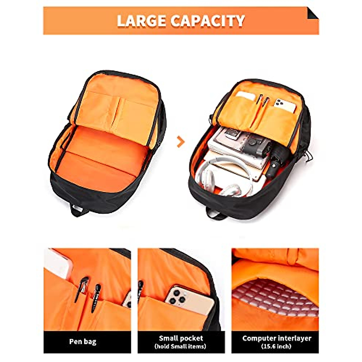 VGCUB Black Travel Laptop Backpack Airline Approved, Business Laptops Carry on Backpack with USB Charging Port,Waterproof College Bag Gifts for Men Women Fits 14 Inch Notebook,Small