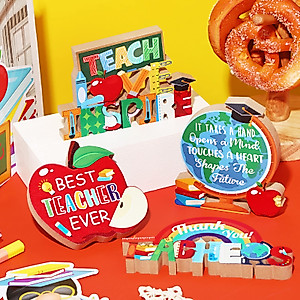 4 Pcs Teacher Appreciation Table Decoration Centerpieces Best Teacher Wooden Table Sign Thank You Teachers Desk Decorations Gifts for Teacher Appreciation Home School Classrooms Desks Decor (Block)