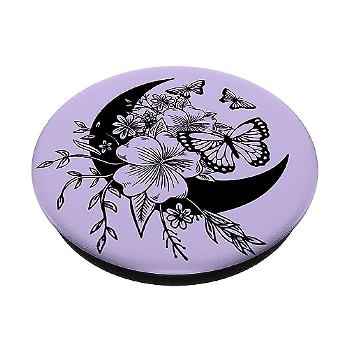 Purple Lilac Black Butterfly Crescent Moon Flower PopSockets Standard PopGrip
