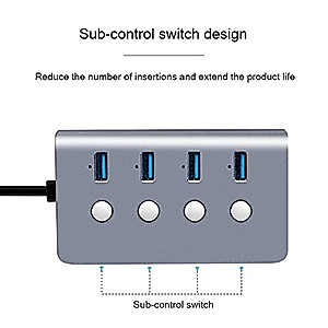 WJCCY Sub-Control Switch 4-Port USB 3.0 HUB Aluminum Alloy Upto 5Gbps Multi USB Splitter for Desktop Laptop