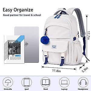 School Backpack Laptop Computer Backpack 15.6 inch Anti-theft Big Daypack Casual Bag Travel Bookbag Aesthetic Cute Backpacks for College Large Backpacks Purse for Boy Girl Teen Women Men Student-White