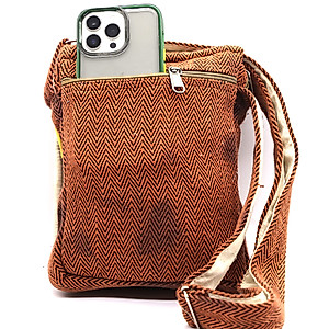 Himalaya Handmade Unique design Mushroom Embroidery Hemp Hobo Passport crossbody bag Festival Travel Bag 100% Himalaya Hemp FAIR TRADE Orange