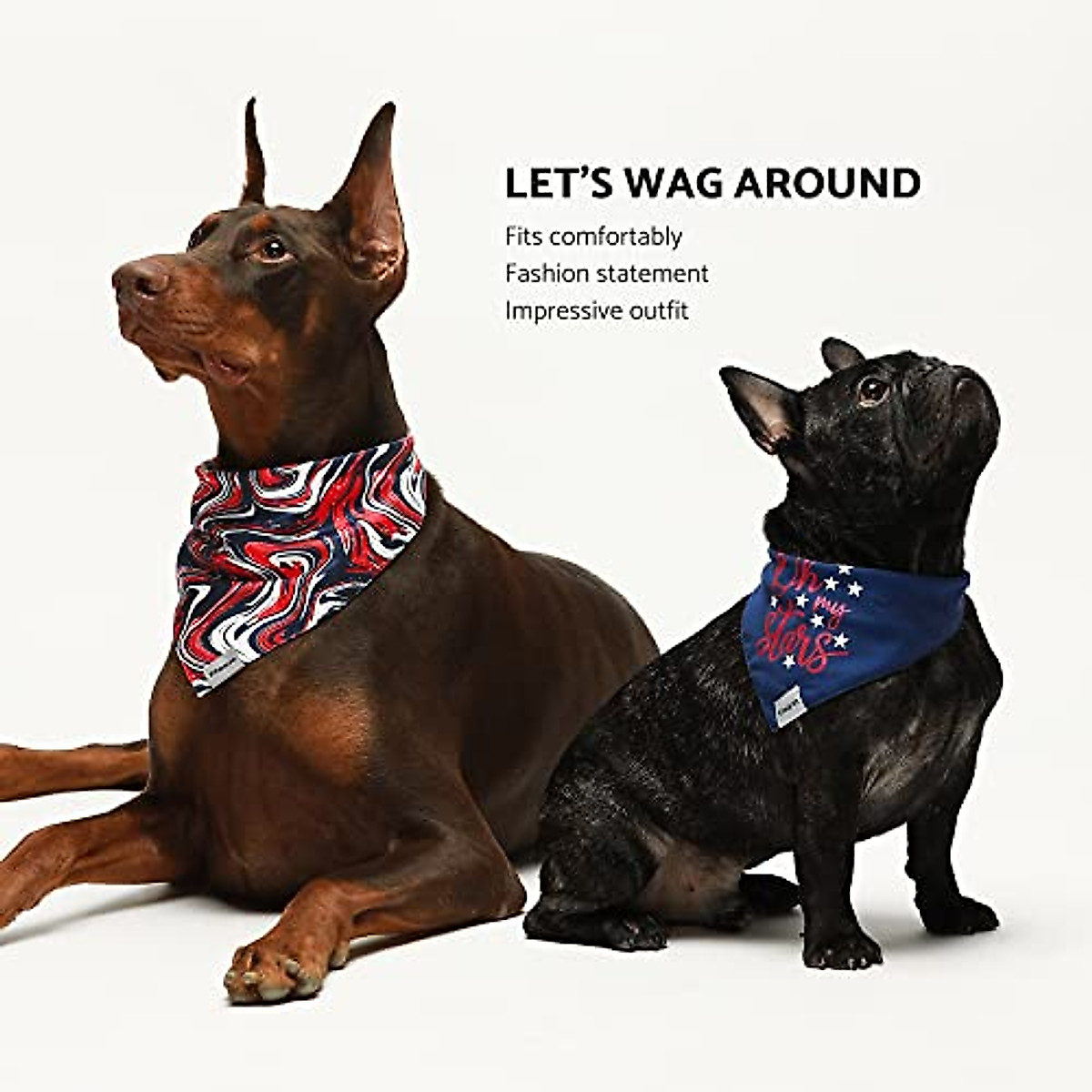 Fitwarm Oh My Stars 2 Pack Reversible Dog Bandana, 4th of July Dog Triangle Bibs Scarf for Medium Dogs Boy Girl, Cat Kerchief, Red Blue White, Medium