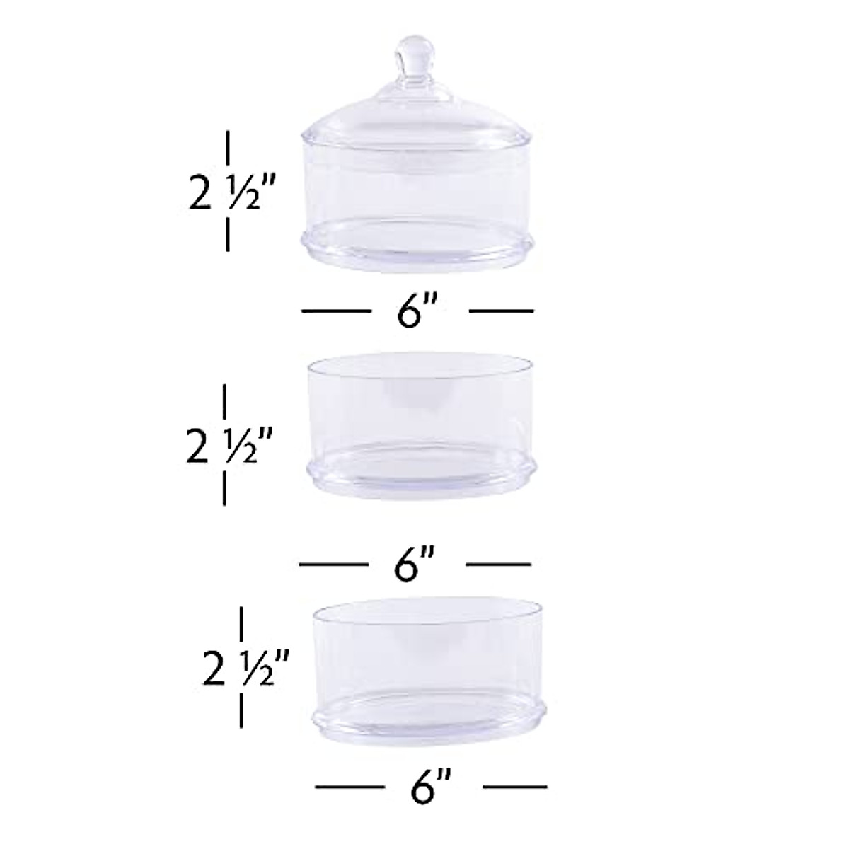 DecorFest 3-Tier Stackable Plastic Candy Jar with Lid Premium Acrylic Plastic BPA-Free, Decorative Canister Organizer Apothecary – 6” Diameter x 12”H - Clear