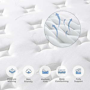 Eseren Full Mattresses 12 Inch - Breathable Full Size Mattress in a Box, Individual Pocket Spring Hybrid Mattress Full with Gel Memory Foam, Medium Firm Support, 75''*54''*12''