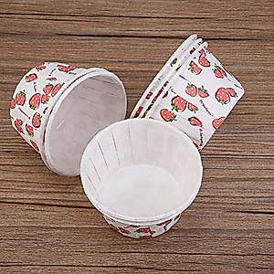 100PCS Mini Cupcake Liners Polka Dots/Stars Baking Paper Cups, Muffin Cases, Making Cake Balls, Muffins, Cupcakes, Candies, for Birthday Holiday Party Wedding(Strawberry)