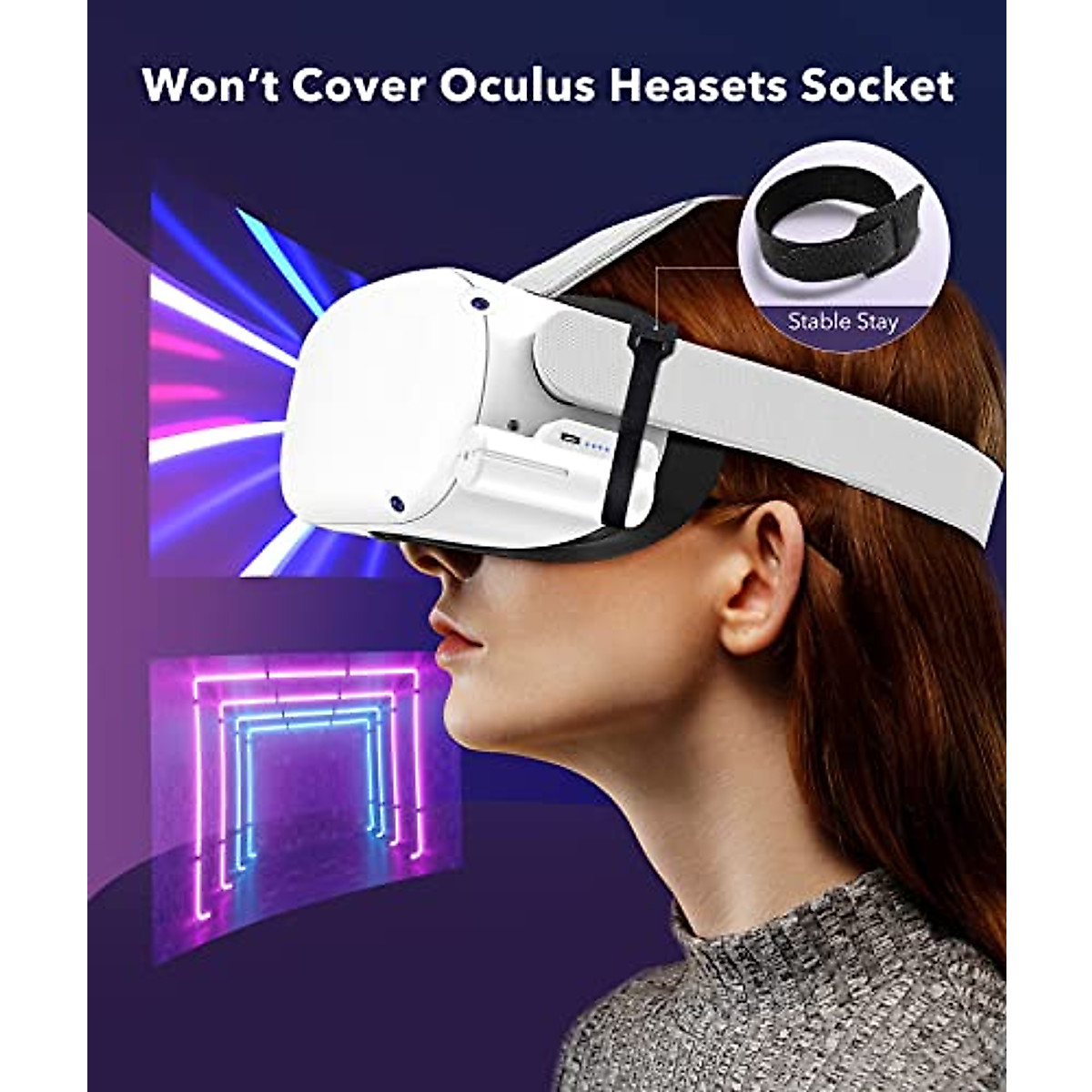 5000mah Battery Pack fit for Meta Oculus Quest 2 & Elite Head Strap, Lightweight Portable VR Power Charger Battery Extender Rechargeable Meta Accessories for 3 Hours Extended Playtime