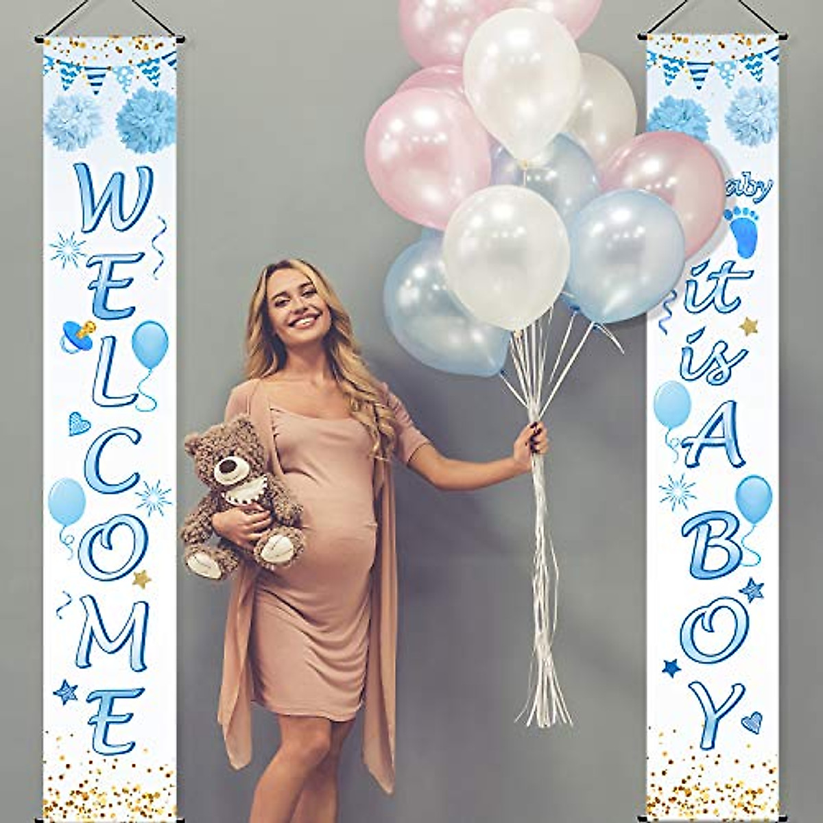 Baby Shower Decorations Welcome It is a Boy Banner Backdrop Background Door Hanging Porch Sign for Baby Shower Party Supplies, 71 x 12 Inch