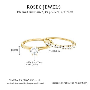 Rosec Jewels - Simple Round Shape Cubic Zirconia Solitaire Ring Set in Gold for Women (1/2 Carat Cubic Zirconia), 10K Yellow Gold, Size:US 4.50