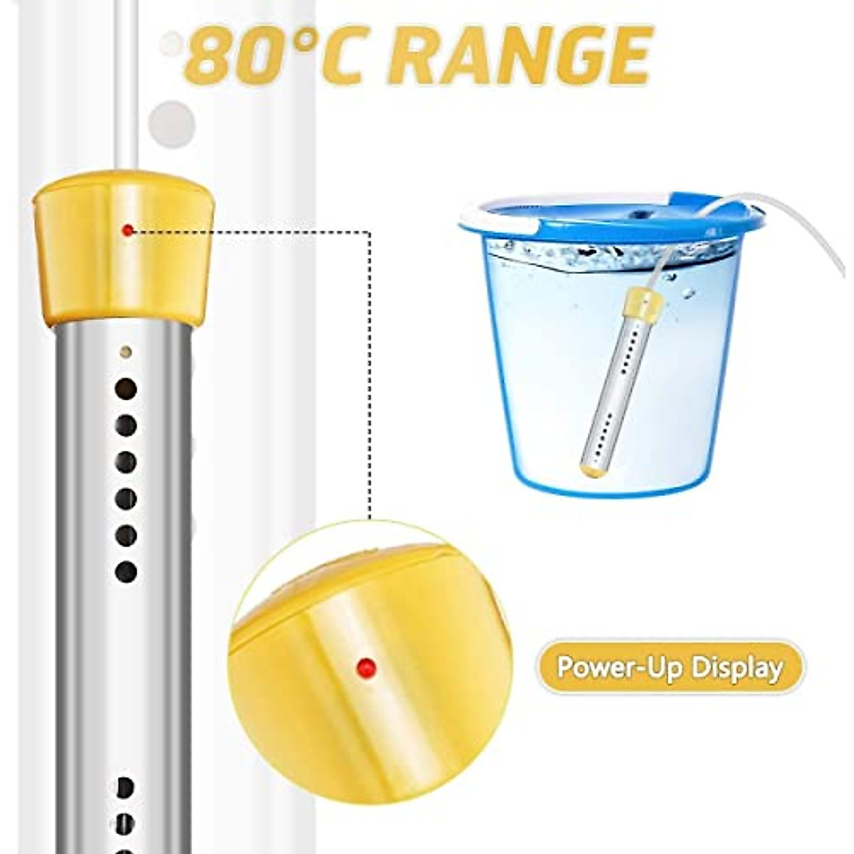 Immersion Water Heater, Electric Submersible Water Heater with Stainless Steel Guard Cover and Digital LCD Thermometer, Portable Bucket Heater to Heat 5 Gallons of Water in Minutes