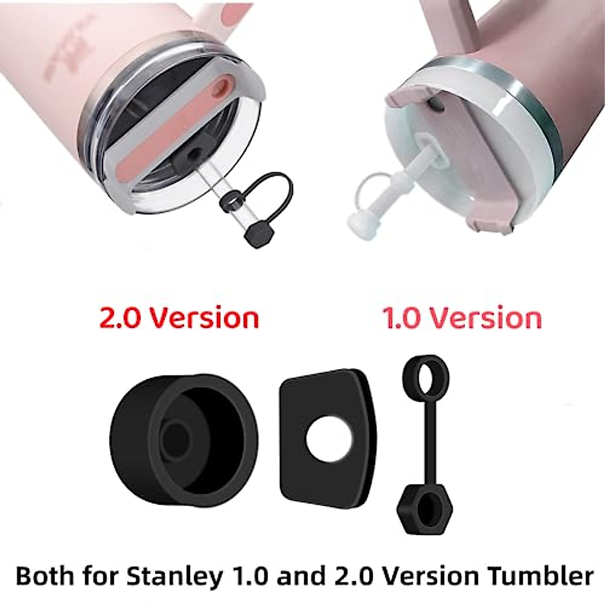 Straw Cover for Stanley,Silicone Straw Topper Compatible with Stanley 30&40 Oz Tumbler,10mm Dust-Proof Reusable Straw Cover Tips,Plus Spill Proof Stopper Set for Stanley Cup 1.0/2.0