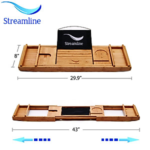 Streamline | Clawfoot 59" N1120GLD-CH Acrylic Bathtub, Black | Comes with External Drain And Chrome Overflow | Bamboo Tray Included