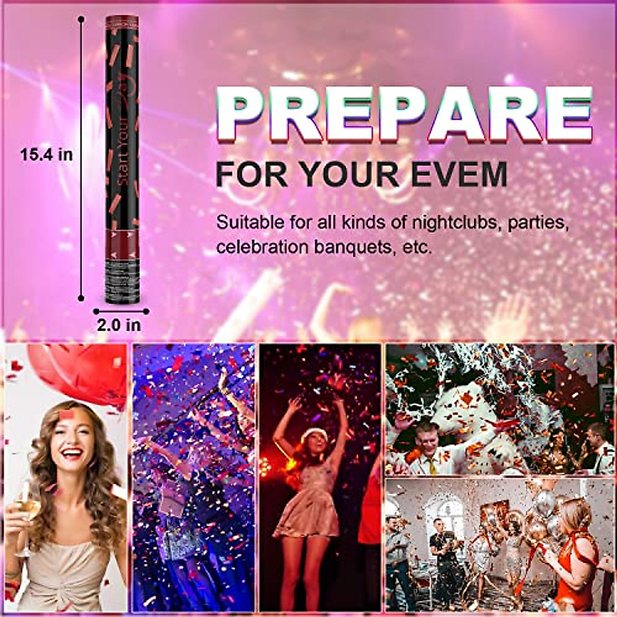 5 Packs Confetti Cannons, 15 Inch+Longer Confetti Shooters Party Poppers, Rose Gold Confetti Popper Air Powered for Birthday Wedding Celebration Halloween Decorations confetti Gun